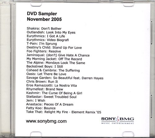 DVD Sampler - November 2005 - Danish Sony/BMG label 23-track DVD Sampler - All Products - Sound ...