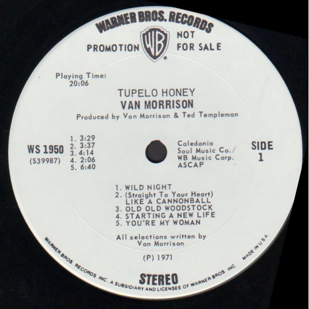 Tupelo Honey - Original 1971 US Warner Bros label 9-track Promotional ...